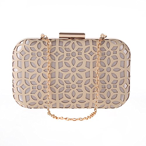 missfiona Womens Hollow Out PU Leather Evening Clutch Grab Bag Formal Occasion Wedding Party Handbag(Nude)