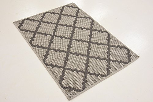 Unique Loom Outdoor Trellis Collection Geometric Moroccan Lattice Transitional Indoor and Outdoor Flatweave Gray/Silver Area Rug (2' 2 x 3' 0)