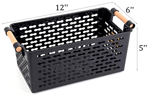 Yesland 6 Pack Plastic Storage Basket, Black Basket / Organizer / Bin with Handles for Home Office Closet