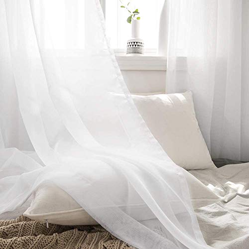 MIULEE 2 Panels Solid Color White Sheer Curtains Elegant Grommet Window Voile Panels/Drapes/Treatment for Bedroom Living Room (54X96 Inch)