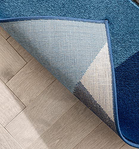 Well Woven Good Vibes Nora Blue Modern Geometric Stripes and Boxes 5'3" x 7'3" 3D Texture Area Rug, 5 ft 3 in x 7 ft 3