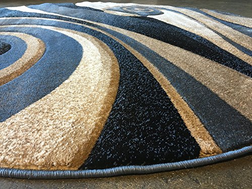 Sculpture Modern Round Area Rug Blue Beige Design 258 (5 Feet 6 Inch X 5 Feet 6 Inch)