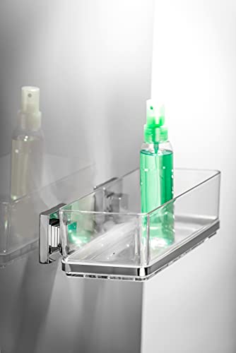 WENKO Vacuum-Loc Wall Shelf Quadro, Stainless steel, Silver Shiny, 25.5 x 14 x 8.5 cm
