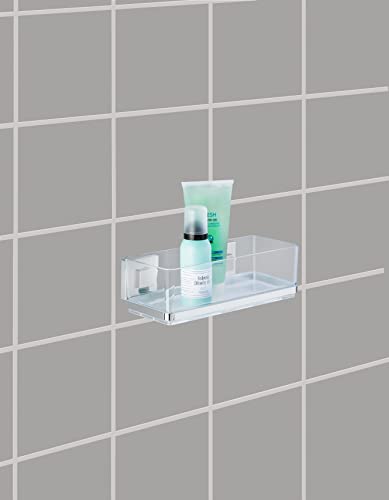 WENKO Vacuum-Loc Wall Shelf Quadro, Stainless steel, Silver Shiny, 25.5 x 14 x 8.5 cm