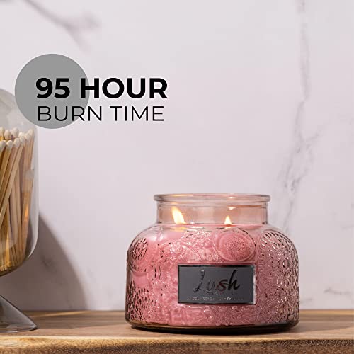 A Cheerful Giver - Amber Bergamot Patchouli - 20oz Large Scented Candle Jar with Lid- Lush - 95 Hours of Burn Time, Gift for Women, Pink