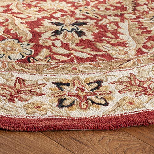 SAFAVIEH Chelsea Collection 3' Round Red / Ivory HK157A Hand-Hooked French Country Wool Area Rug