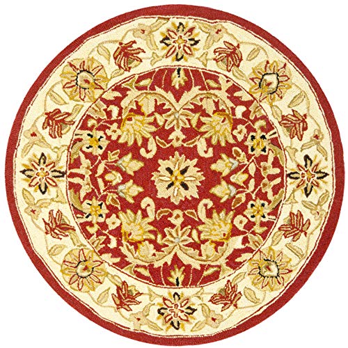 SAFAVIEH Chelsea Collection 3' Round Red / Ivory HK157A Hand-Hooked French Country Wool Area Rug