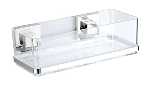 WENKO Vacuum-Loc Wall Shelf Quadro, Stainless steel, Silver Shiny, 25.5 x 14 x 8.5 cm