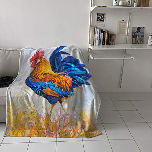 Microfiber Throw Blanket Warm Fuzzy Plush Fleece Blanket Brightly Colored Rooster in The Farm Lightweight Luxury Blankets Super Soft for Bed/Couch/Sofa 40"x50"