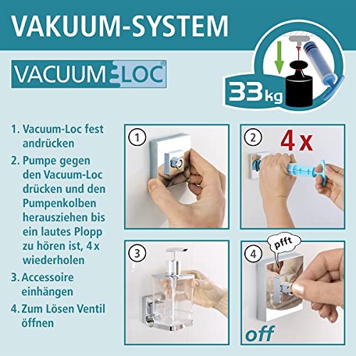 WENKO Vacuum-Loc Wall Shelf Quadro, Stainless steel, Silver Shiny, 25.5 x 14 x 8.5 cm