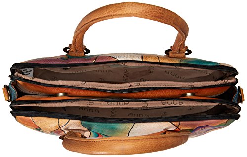 Anna by Anuschka Satchel Handbag-Leather, Butterfly Glass Painting