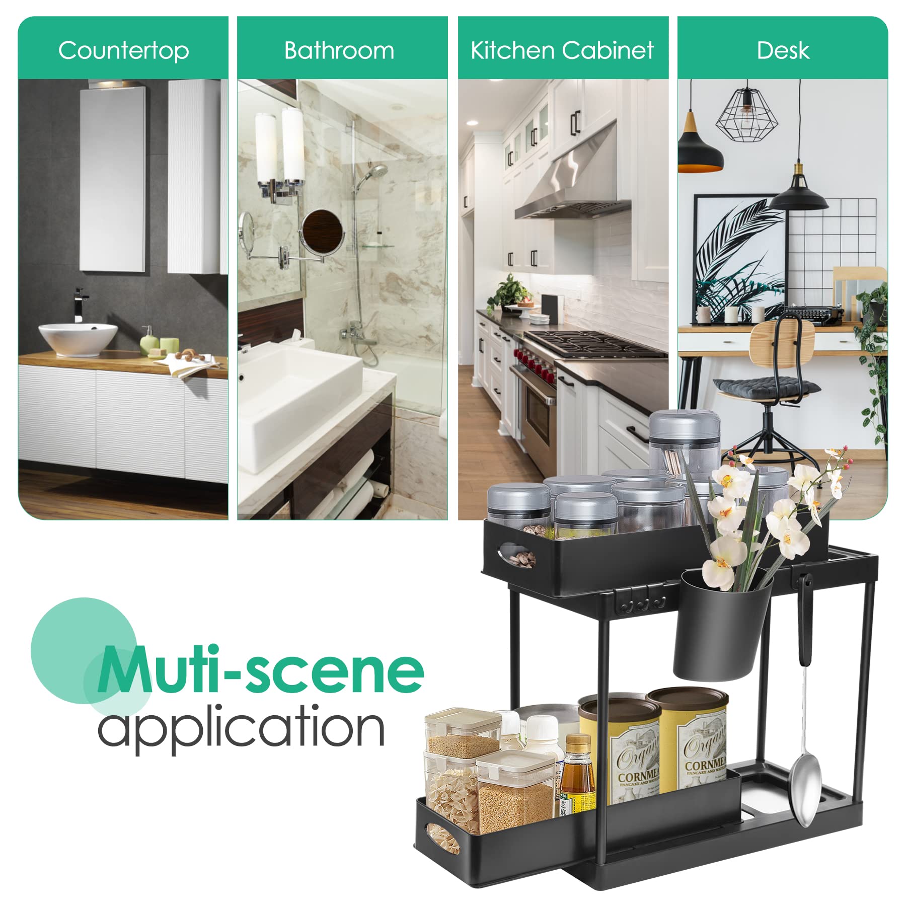 Zology Under Sink Organizer,Multi-purpose Kitchen Organizer and Storage 2-Tier Under the Cabinet Shelf Organization for Kitchen Bathroom and Bedroom