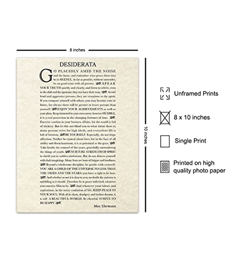 Desiderata Poem Wall Art Print - Max Erhman - Unframed Typography - Makes a Great Gift for Home Decor - Inspirational and Motivational - Ready to Frame (8x10) Photo