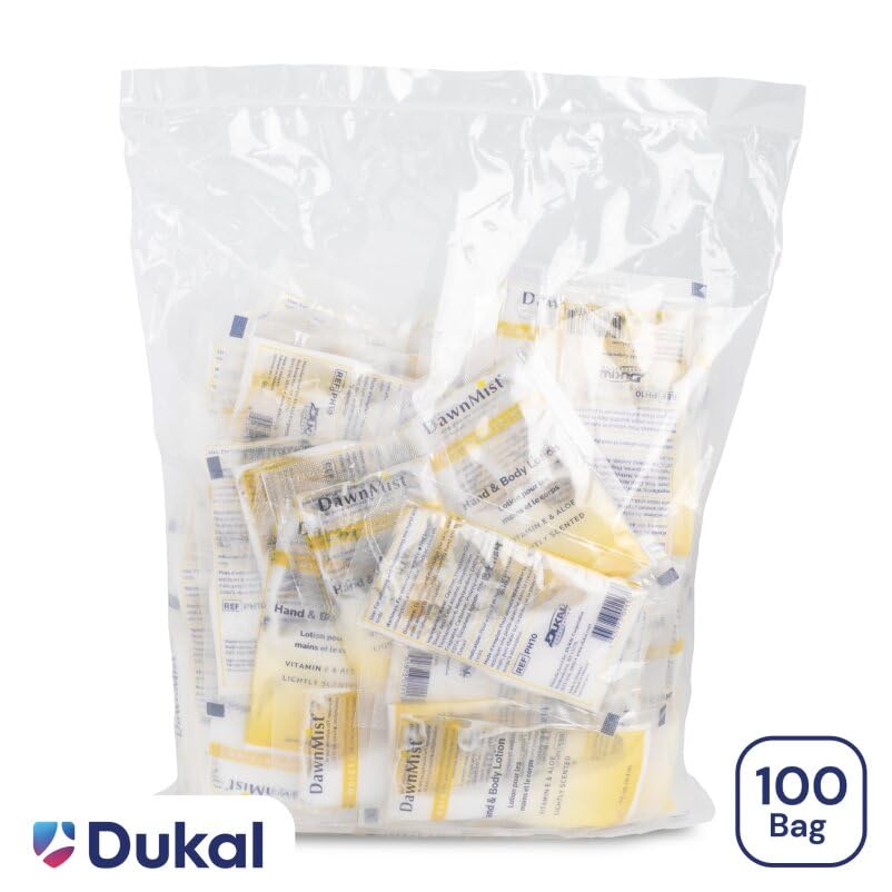 Dukal Moisturizing Lotion. Pack of 100 Hand & Body Lotion. Mild Coconut Fragrance Contains Aloe, Vitamin E, Alcohol-free formula Moisture Loss Prevention 0.35 oz Single-Use Packet. Scented Body Lotion