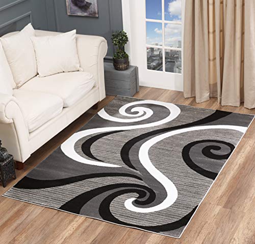 GLORY RUGS Black Area Rug 8x10 Gray Modern Carpet Bedroom Living Room Contemporary Dining Accent Sevilla Collection 4817A (Grey Black)