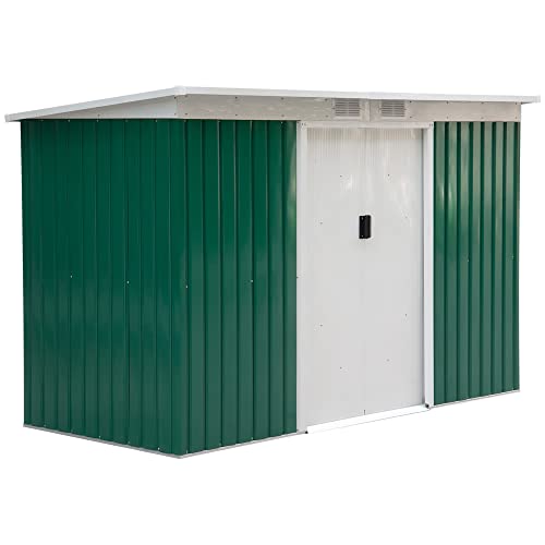 Outsunny 9' x 4' Metal Garden Storage Shed Tool House with Sliding Door Spacious Layout & Durable Construction for Backyard, Patio, Lawn Green