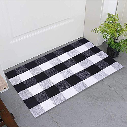 VERISA Buffalo Plaid Rug Indoor Outdoor Buffalo Check Rug , Farmhouse Rugs for Doorway Kitchen/Bathroom/Front Porch/Decor - Layered Welcome Plaid Rug Doormats (24" x35",Black and White)