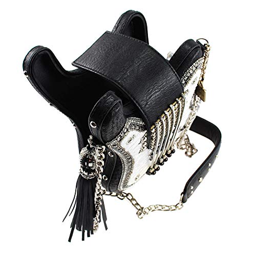 Mary Frances Greatest Hits Beaded Guitar Crossbody Handbag Purse, Black/White
