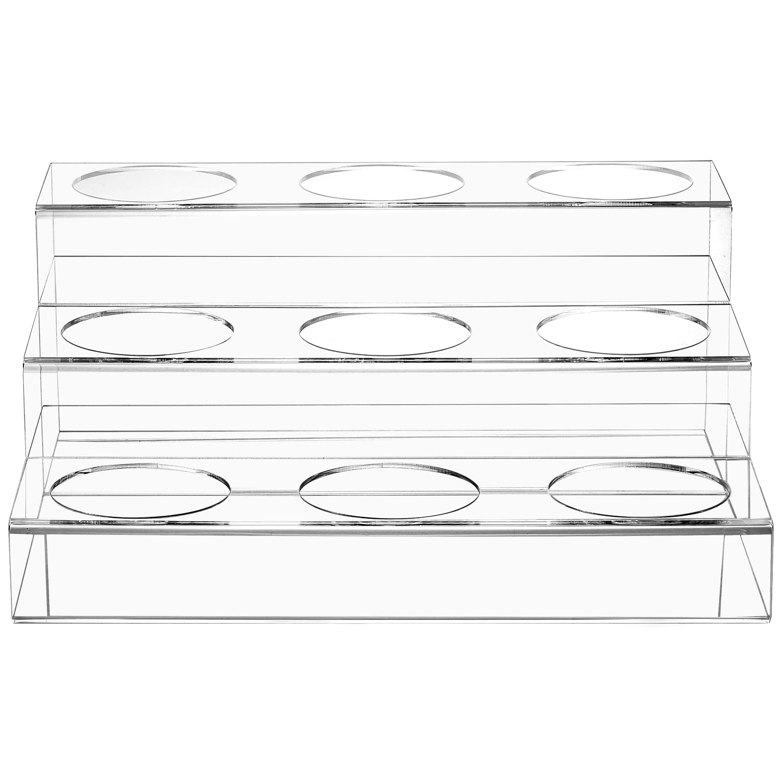 Frcctre Acrylic Wine Bottle Holder, 3 Tier 9 Bottles Acrylic Wine Rack Bottle Display Stand Riser Display Shelf Clear Countertop Tiered Storage Holder for Wine, Champagne, Coffee Syrup