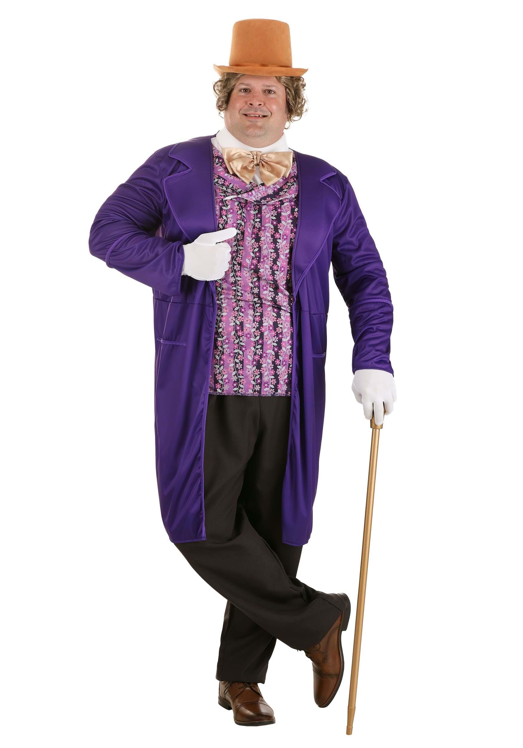 Plus Size Willy Wonka Costume for Men, Purple Jacket Chocolate Factory Uniform for Movie Cosplay & Halloween 4X