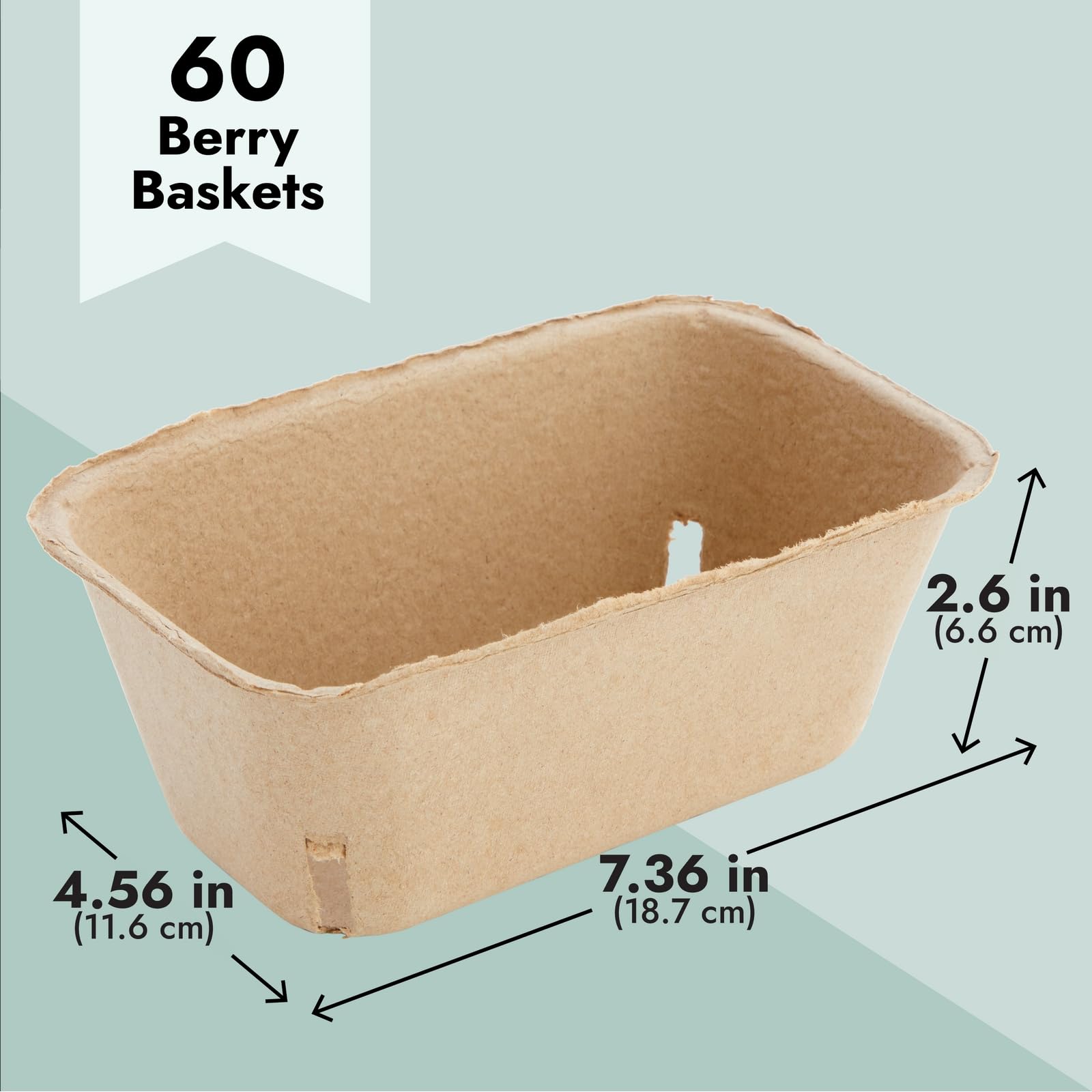 Pulp Fiber Berry Baskets for Fruit (1 Pint, 7.36 x 4.56 x 2.6 In, 60 Pack)