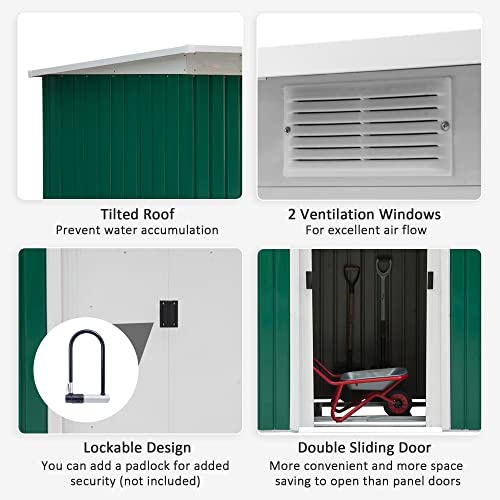 Outsunny 9' x 4' Metal Garden Storage Shed Tool House with Sliding Door Spacious Layout & Durable Construction for Backyard, Patio, Lawn Green