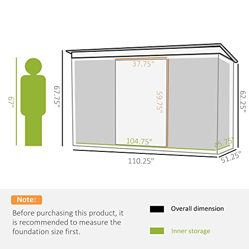Outsunny 9' x 4' Metal Garden Storage Shed Tool House with Sliding Door Spacious Layout & Durable Construction for Backyard, Patio, Lawn Green