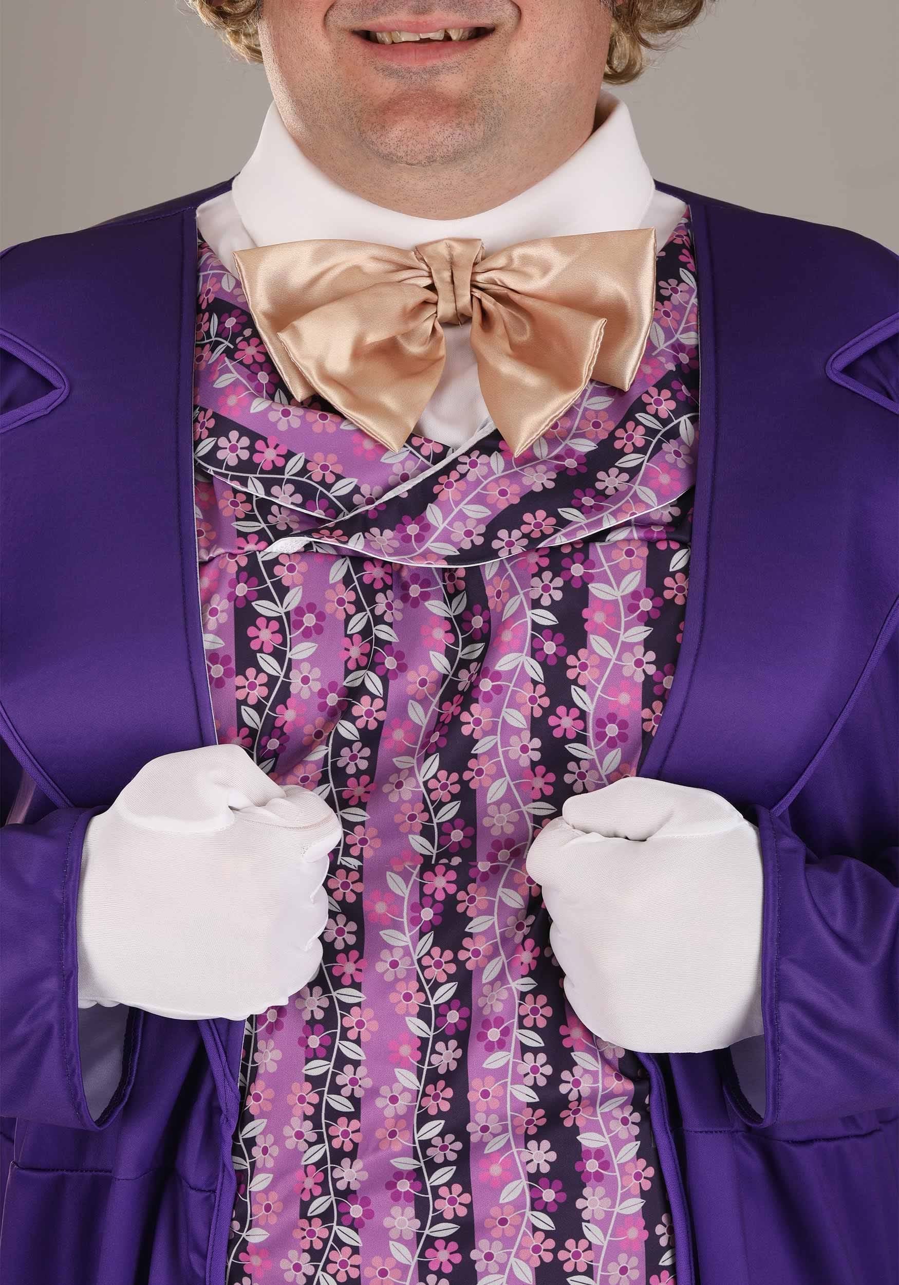 Plus Size Willy Wonka Costume for Men, Purple Jacket Chocolate Factory Uniform for Movie Cosplay & Halloween 4X