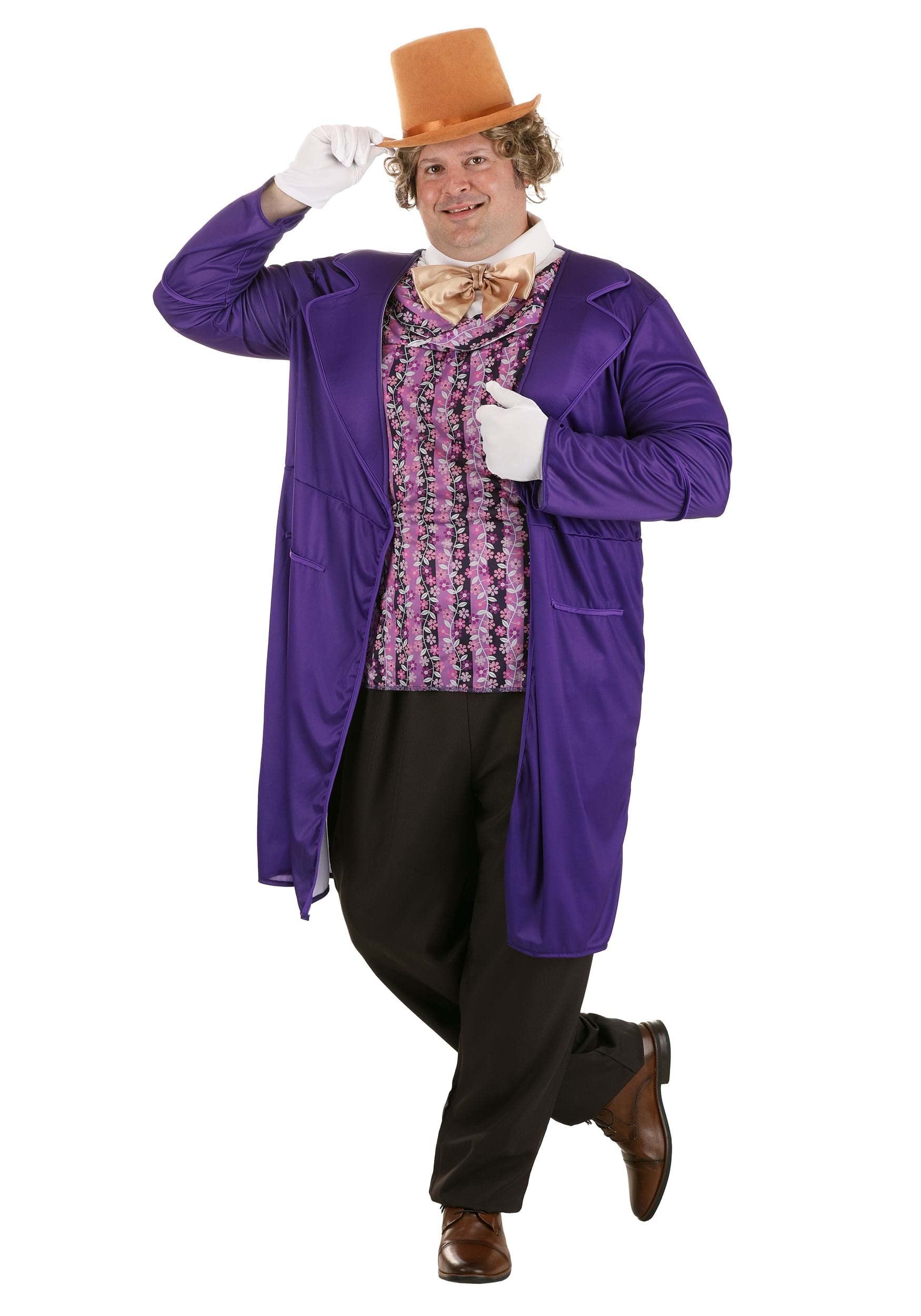 Plus Size Willy Wonka Costume for Men, Purple Jacket Chocolate Factory Uniform for Movie Cosplay & Halloween 4X
