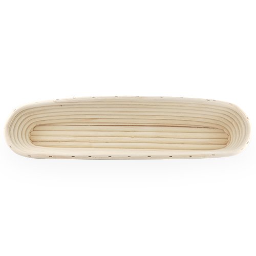 The Lucky Clover Trading Artisan Collection Slim Proofing Basket, 15" x 3.75" x 2.5" at top Rim. Base Dimensions are 13" Long by 2" Wide, Natural Rattan