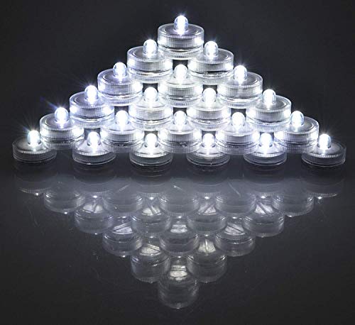 SAMYO Set of 12 Waterproof Wedding Submersible Battery LED Tea Lights Underwater Sub Lights- Wedding Centerpieces Party Decorate (White)