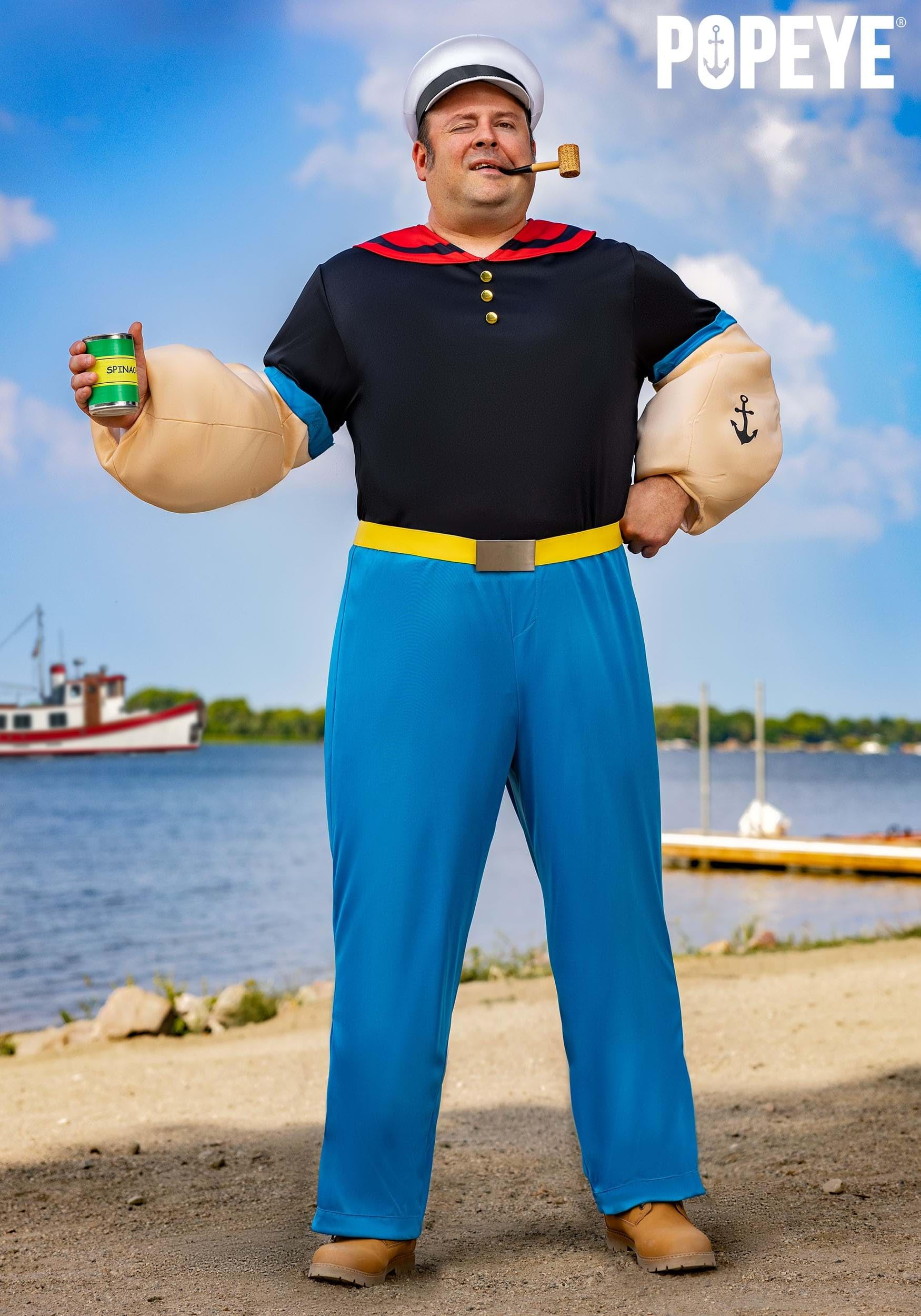 Fun Costumes Mens Plus Size Deluxe Popeye The Sailor Man Costume with Hat and Pipe, Halloween Outfit for Adults 4X
