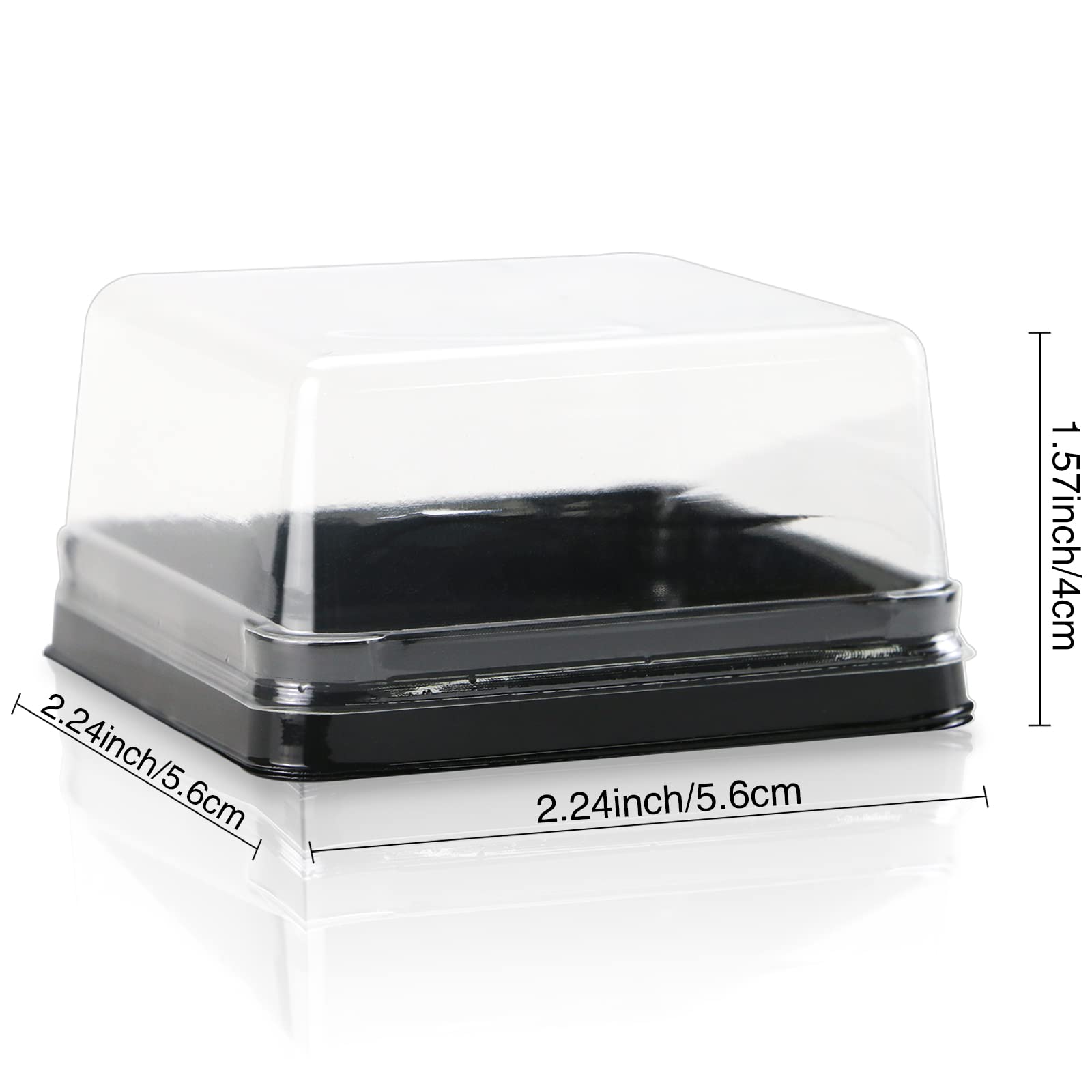 Pralb 100 Set Clear Plastic Mini Cupcake Boxes Muffin Pod Dome Muffin Single Container Box Wedding Birthday Gifts Supplies for Cheese Pastry Dessert Mooncake (square, black)