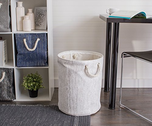 DII Woven Paper Storage Bin, Metallic Lurex, White, Medium Round
