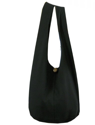 BenThai Products BTP! Thai Monk Buddha Cotton Sling Crossbody Messenger Bag Shlouder Purse Hippie Hobo Medium M2 (Black M2), Large