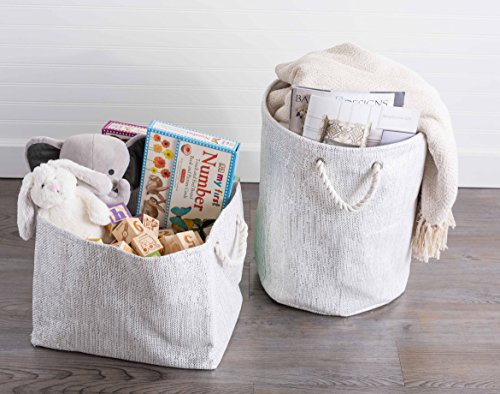 DII Woven Paper Storage Bin, Metallic Lurex, White, Medium Round