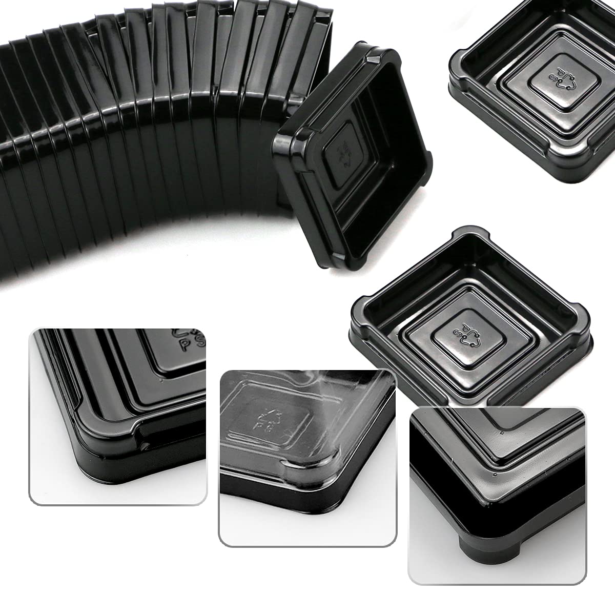 Pralb 100 Set Clear Plastic Mini Cupcake Boxes Muffin Pod Dome Muffin Single Container Box Wedding Birthday Gifts Supplies for Cheese Pastry Dessert Mooncake (square, black)