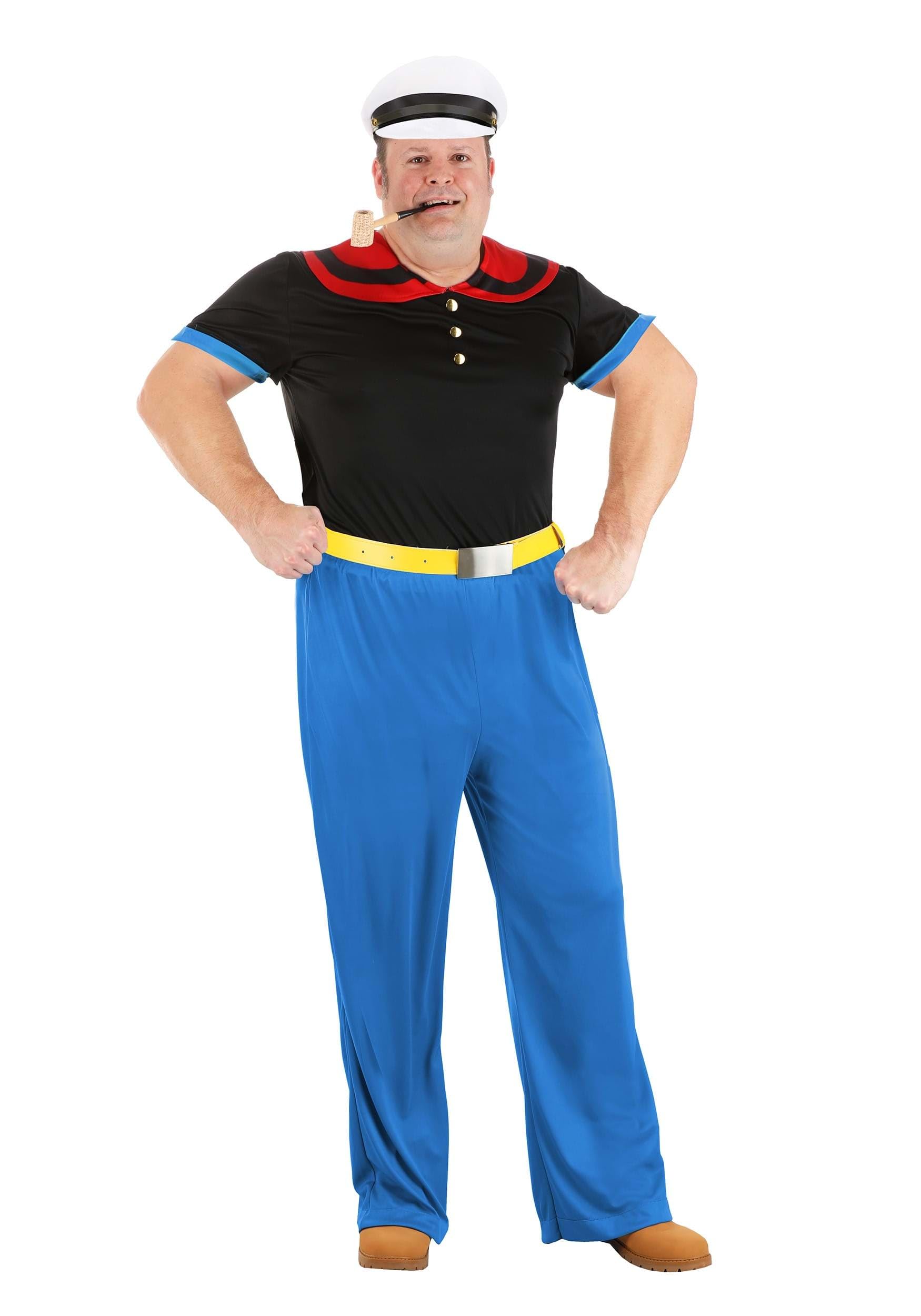 Fun Costumes Mens Plus Size Deluxe Popeye The Sailor Man Costume with Hat and Pipe, Halloween Outfit for Adults 4X