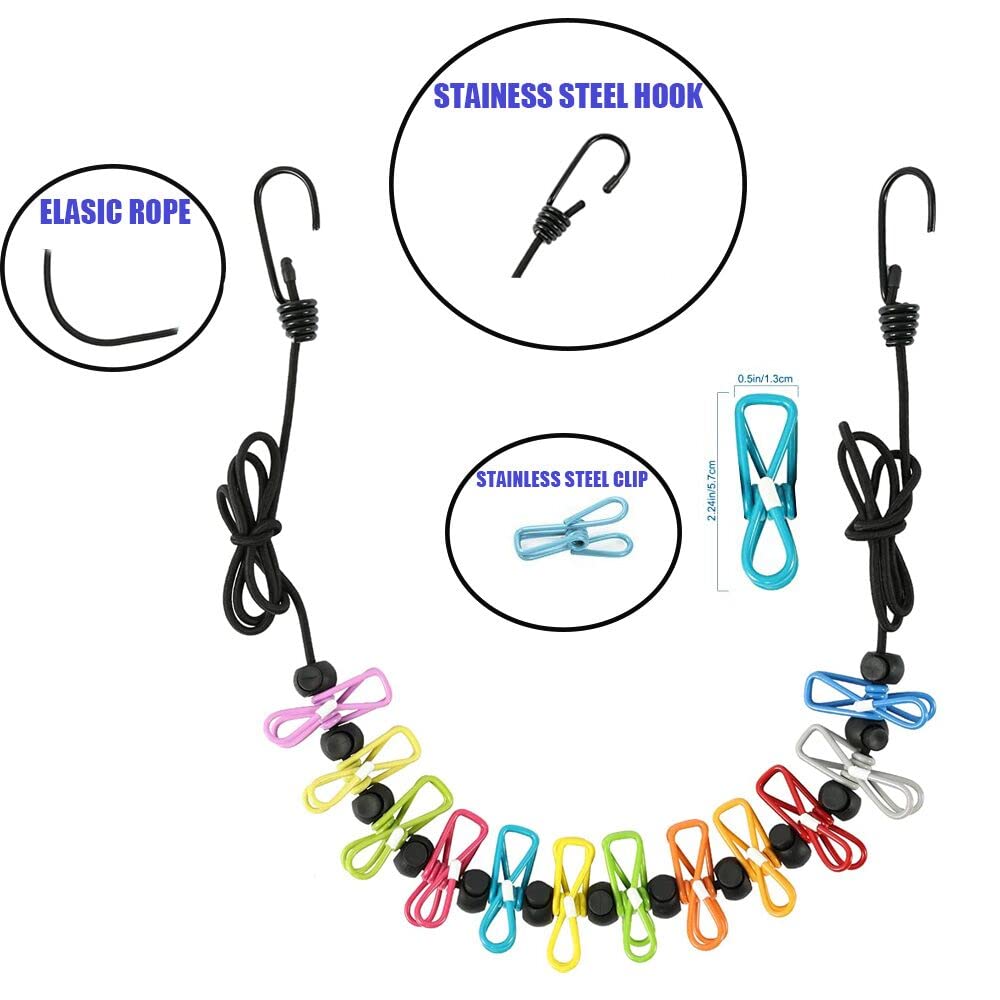 2Pack Retractable Portable Clothesline for Travel,Clothing line with 12 Clothes Clips, for Indoor Laundry Drying line,Outdoor Camping Accessories (2)