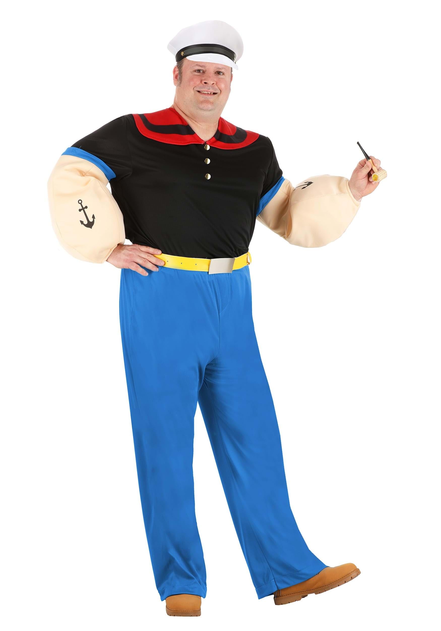 Fun Costumes Mens Plus Size Deluxe Popeye The Sailor Man Costume with Hat and Pipe, Halloween Outfit for Adults 4X