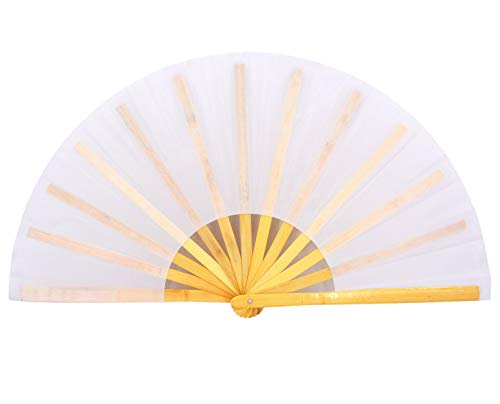 Amajiji Large Folding Fans, Rave Festival Accessories for Men/Women, Chinese Japanese Hand Fan Gift Fan Drag Queen Fan Performance Fan Dance Fan (White)