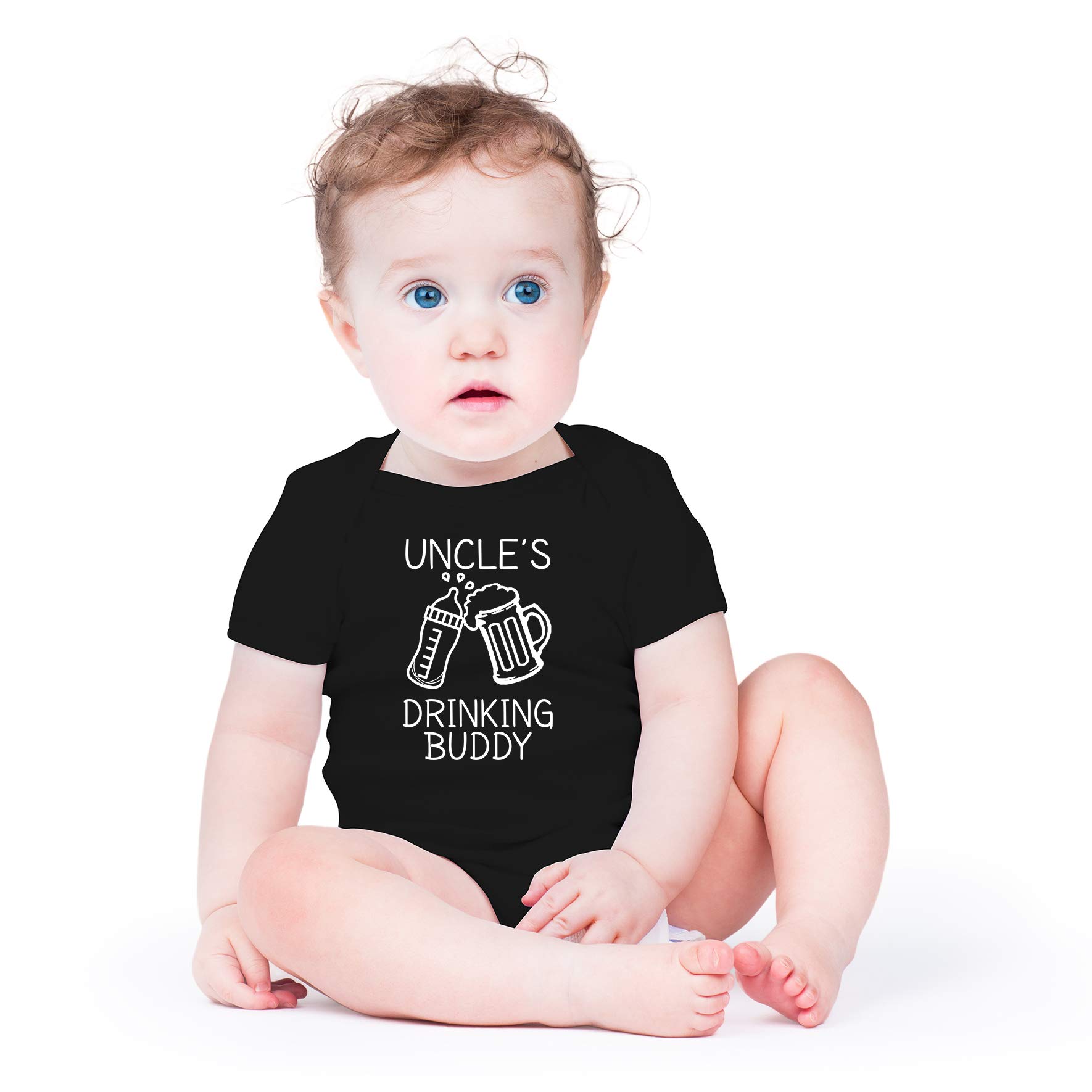 AW Fashions Uncle's Drinking Buddy - My Uncle Is a Bad Influence - Cute One-Piece Infant Baby Bodysuit (Newborn, Black)