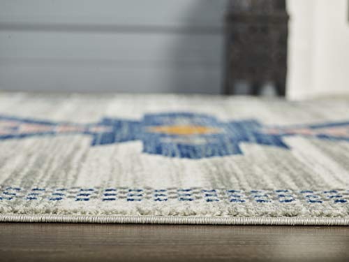 Abani Porto Collection 4' x 6' Southwestern Area Rug, Rectangular Turkish Beige & Blue Tribal Print Accent Rug Rugs