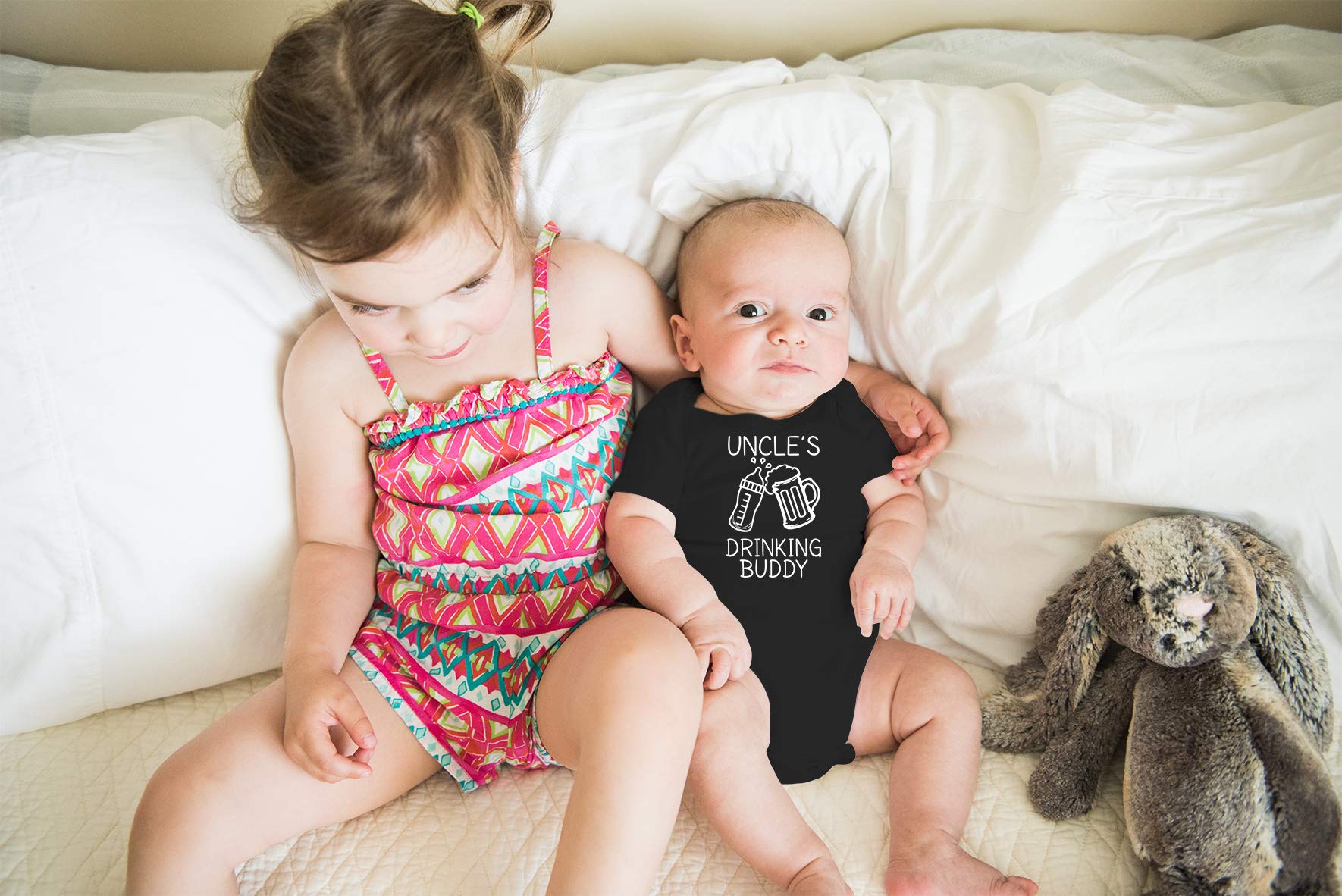 AW Fashions Uncle's Drinking Buddy - My Uncle Is a Bad Influence - Cute One-Piece Infant Baby Bodysuit (Newborn, Black)