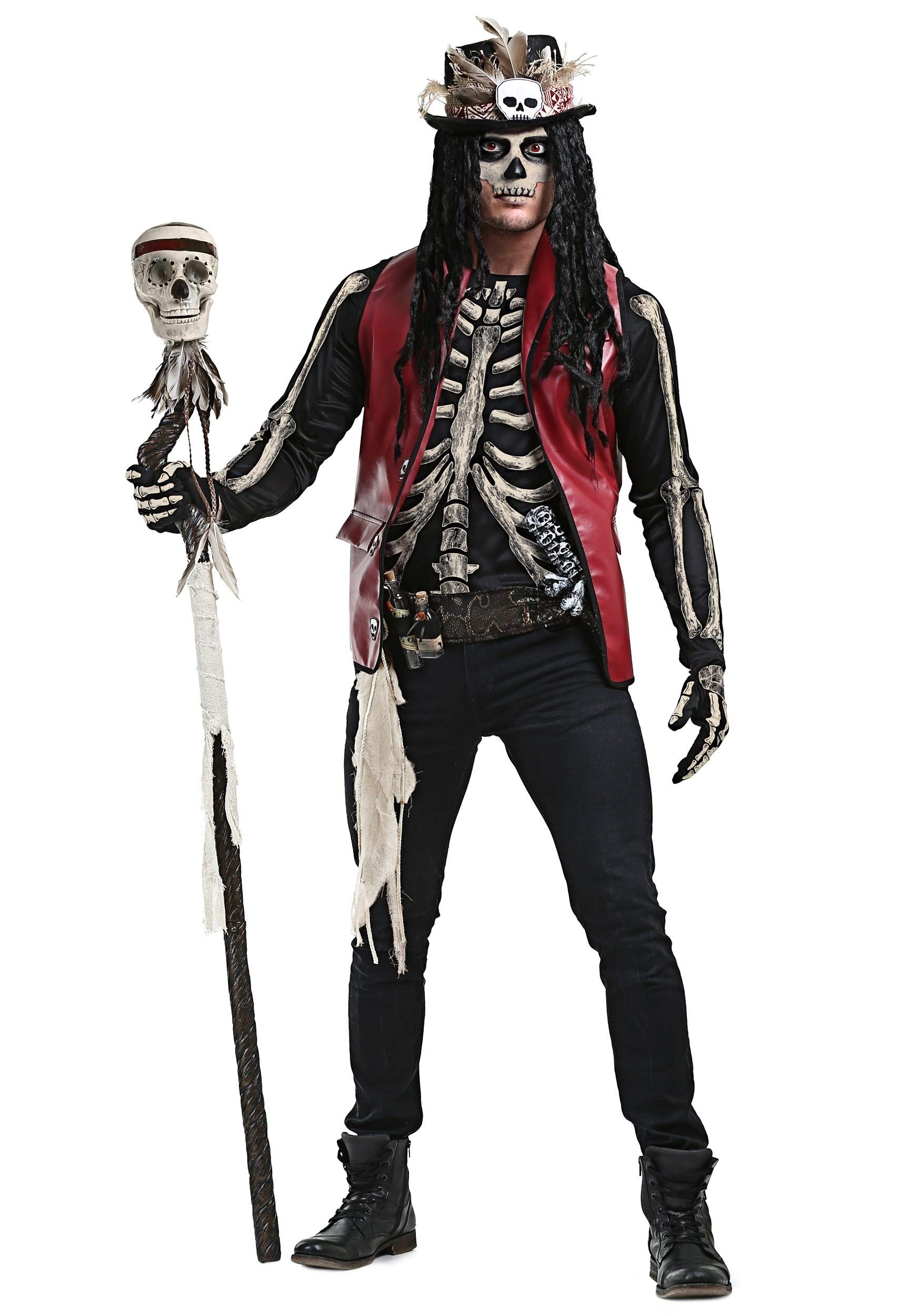 Fun Costumes Men's Plus Size Voodoo Doctor, Skeleton Witch Halloween Outfit, Macabre Underworld Suit 5X Black