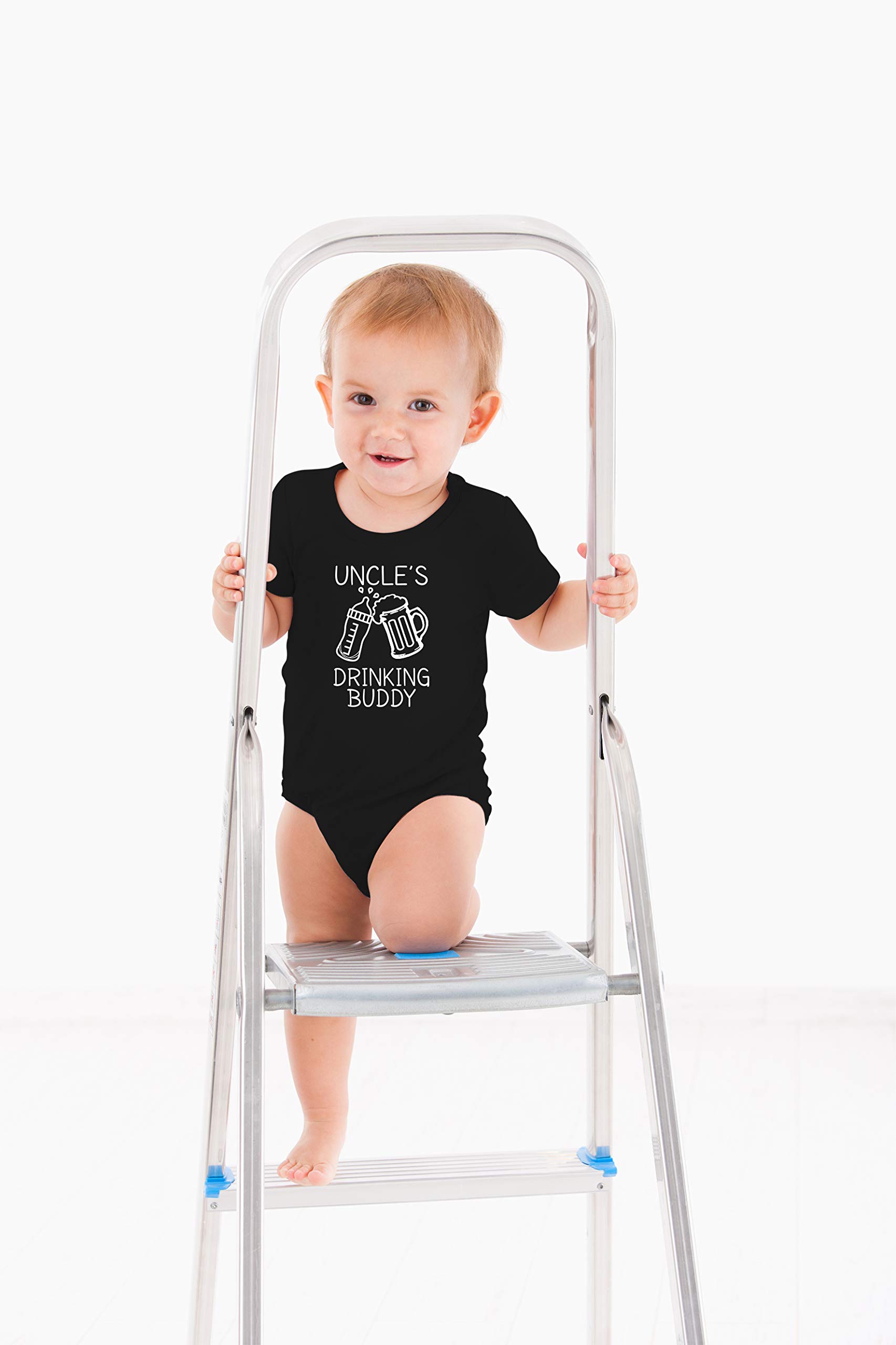 AW Fashions Uncle's Drinking Buddy - My Uncle Is a Bad Influence - Cute One-Piece Infant Baby Bodysuit (Newborn, Black)