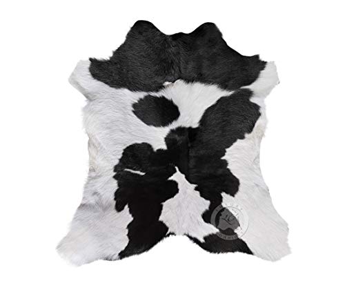 Genuine Calfskin Black and White Calfskin Calf Hide Cow Skin Cowhide Rug Leather Area Rug 3 x 3 ft.