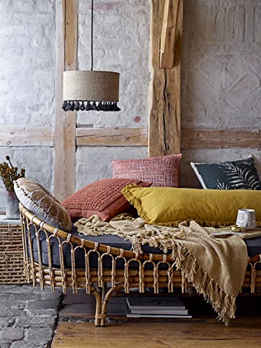Bloomingville Yellow Knit Fringe Pattern Cotton Blend Throw, 63" x 51"