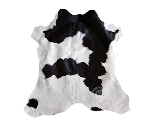 Genuine Calfskin Black and White Calfskin Calf Hide Cow Skin Cowhide Rug Leather Area Rug 3 x 3 ft.