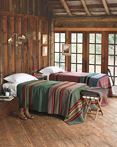 Pendleton Yakima Camp Thick Warm Wool Indoor Outdoor Striped Throw Blanket, Lake, Twin Size